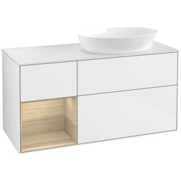 Villeroy & Boch Villeroy und Boch Finion Waschtischunterschrank FA41PCGF 120cm, Abdeckplatte white matt, Regale Oak Veneer, Glossy white lacquer