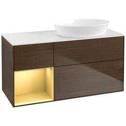 Villeroy & Boch Villeroy und Boch Finion Waschtischunterschrank FA41HFGN 120cm, Abdeckplatte white matt, Regale Gold matt lacquer, Walnut veneer