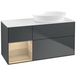 Villeroy & Boch Villeroy und Boch Finion Waschtischunterschrank FA41PCHG 120cm, Abdeckplatte white matt, Regale Oak Veneer, Midnight Blue Matt Lacquer