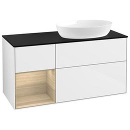 Villeroy & Boch Villeroy und Boch Finion Waschtischunterschrank GA42PCGF 120cm, Abdeckplatte black matt, Emotion, Regale Oak Veneer, Glossy white lacquer
