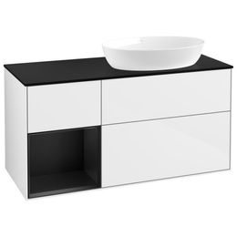 Villeroy & Boch Villeroy und Boch Finion Waschtischunterschrank GA42PDGF 120cm, Abdeckplatte black matt, Emotion, Regale Black matt lacquer, Glossy white lacquer