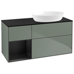 Villeroy & Boch Villeroy und Boch Finion Waschtischunterschrank GA42PDGM 120cm, Abdeckplatte black matt, Emotion, Regale Black matt lacquer, Olive Matt Lacquer