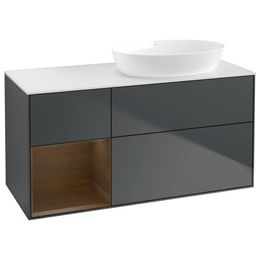 Villeroy & Boch Villeroy und Boch Finion Waschtischunterschrank GA41GNHG 120cm, Abdeckplatte white matt, Emotion, Regale Walnut Veneer, Midnight Blue Matt Lacquer