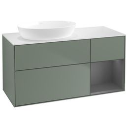 Villeroy & Boch Villeroy und Boch Finion Waschtischunterschrank GA51GKGM 120cm, Abdeckplatte white matt, Emotion, Regale Anthracite matt lacquer, Olive Matt Lacquer