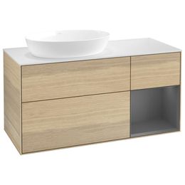 Villeroy & Boch Villeroy und Boch Finion Waschtischunterschrank GA51GKPC 120cm, Abdeckplatte white matt, Emotion, Regale Anthracite matt lacquer, Oak Veneer