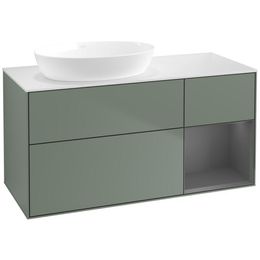 Villeroy & Boch Villeroy und Boch Finion Waschtischunterschrank FA51GKGM 120cm, Abdeckplatte white matt, Regale Anthracite matt lacquer, Olive Matt Lacquer
