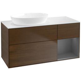 Villeroy & Boch Villeroy und Boch Finion Waschtischunterschrank FA51GKGN 120cm, Abdeckplatte white matt, Regale Anthracite matt lacquer, Walnut veneer