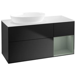 Villeroy & Boch Villeroy und Boch Finion Waschtischunterschrank GA51GMPD 120cm, Abdeckplatte white matt, Emotion, Regale Olive matt lacquer, Black matt lacquer