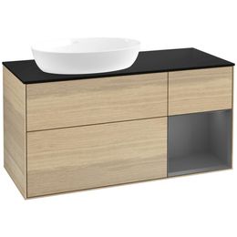 Villeroy & Boch Villeroy und Boch Finion Waschtischunterschrank FA52GKPC 120cm, Abdeckplatte black matt, Regale Anthracite matt lacquer, Oak Veneer