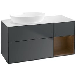 Villeroy & Boch Villeroy und Boch Finion Waschtischunterschrank FA51GNHG 120cm, Abdeckplatte white matt, Regale Walnut Veneer, Midnight Blue Matt Lacquer