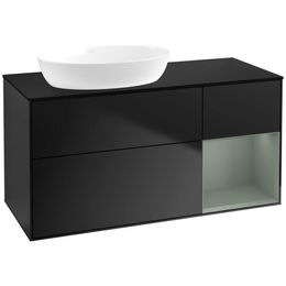 Villeroy & Boch Villeroy und Boch Finion Waschtischunterschrank FA52GMPD 120cm, Abdeckplatte black matt, Regale Olive matt lacquer, Black matt lacquer