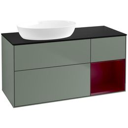 Villeroy & Boch Villeroy und Boch Finion Waschtischunterschrank FA52HBGM 120cm, Abdeckplatte black matt, Regale Peony matt lacquer, Olive Matt Lacquer
