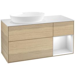 Villeroy & Boch Villeroy und Boch Finion Waschtischunterschrank FA51MTPC 120cm, Abdeckplatte white matt, Regale White matt lacquer, Oak Veneer