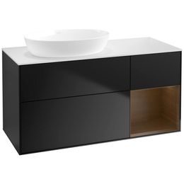 Villeroy & Boch Villeroy und Boch Finion Waschtischunterschrank FA51GNPD 120cm, Abdeckplatte white matt, Regale Walnut Veneer, Black matt lacquer