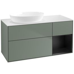 Villeroy & Boch Villeroy und Boch Finion Waschtischunterschrank FA51PDGM 120cm, Abdeckplatte white matt, Regale Black matt lacquer, Olive Matt Lacquer