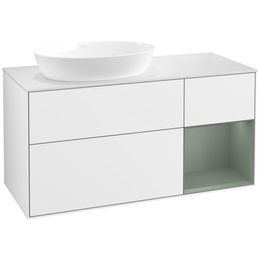 Villeroy & Boch Villeroy und Boch Finion Waschtischunterschrank FA51GMGF 120cm, Abdeckplatte white matt, Regale Olive matt lacquer, Glossy white lacquer
