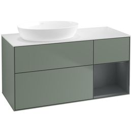 Villeroy & Boch Villeroy und Boch Finion Waschtischunterschrank FA51HGGM 120cm, Abdeckplatte white matt, Regale Midnight matt lacquer, Olive Matt Lacquer