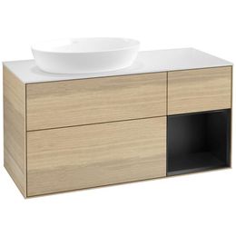 Villeroy & Boch Villeroy und Boch Finion Waschtischunterschrank FA51PDPC 120cm, Abdeckplatte white matt, Regale Black matt lacquer, Oak Veneer