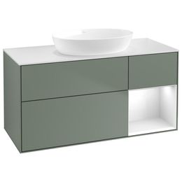 Villeroy & Boch Villeroy und Boch Finion Waschtischunterschrank GA71GFGM 120cm, Abdeckplatte white matt, Emotion, Regale Glossy white lacquer, Olive Matt Lacquer