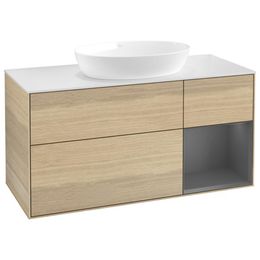 Villeroy & Boch Villeroy und Boch Finion Waschtischunterschrank GA71GKPC 120cm, Abdeckplatte white matt, Emotion, Regale Anthracite matt lacquer, Oak Veneer