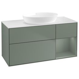 Villeroy & Boch Villeroy und Boch Finion Waschtischunterschrank GA71GMGM 120cm, Abdeckplatte white matt, Emotion, Regale Olive matt lacquer, Olive Matt Lacquer