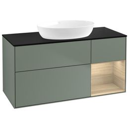 Villeroy & Boch Villeroy und Boch Finion Waschtischunterschrank FA72PCGM 120cm, Abdeckplatte black matt, Regale Oak Veneer, Olive Matt Lacquer