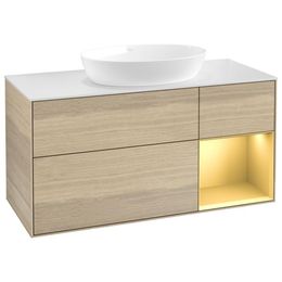 Villeroy & Boch Villeroy und Boch Finion Waschtischunterschrank GA71HFPC 120cm, Abdeckplatte white matt, Emotion, Regale Gold matt lacquer, Oak Veneer