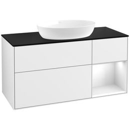 Villeroy & Boch Villeroy und Boch Finion Waschtischunterschrank FA72GFGF 120cm, Abdeckplatte black matt, Regale Glossy white lacquer, Glossy white lacquer