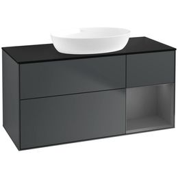 Villeroy & Boch Villeroy und Boch Finion Waschtischunterschrank FA72GKHG 120cm, Abdeckplatte black matt, Regale Anthracite matt lacquer, Midnight Blue Matt Lacquer
