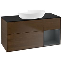 Villeroy & Boch Villeroy und Boch Finion Waschtischunterschrank FA72HGGN 120cm, Abdeckplatte black matt, Regale Midnight matt lacquer, Walnut veneer