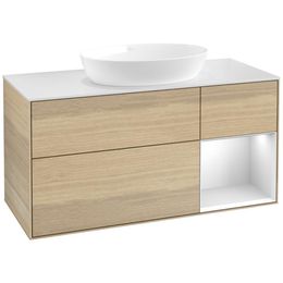 Villeroy & Boch Villeroy und Boch Finion Waschtischunterschrank FA71MTPC 120cm, Abdeckplatte white matt, Regale White matt lacquer, Oak Veneer
