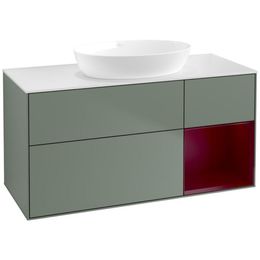 Villeroy & Boch Villeroy und Boch Finion Waschtischunterschrank FA71HBGM 120cm, Abdeckplatte white matt, Regale Peony matt lacquer, Olive Matt Lacquer