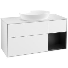Villeroy & Boch Villeroy und Boch Finion Waschtischunterschrank FA71PDGF 120cm, Abdeckplatte white matt, Regale Black matt lacquer, Glossy white lacquer