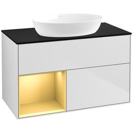 Villeroy & Boch Villeroy und Boch Finion Waschtischunterschrank FA12HFMT 100cm, Abdeckplatte black matt, Regale Gold matt lacquer, White matt lacquer