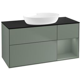 Villeroy & Boch Villeroy und Boch Finion Waschtischunterschrank GA72GMGM 120cm, Abdeckplatte black matt, Emotion, Regale Olive matt lacquer, Olive Matt Lacquer