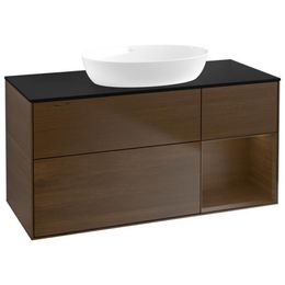 Villeroy & Boch Villeroy und Boch Finion Waschtischunterschrank GA72GNGN 120cm, Abdeckplatte black matt, Emotion, Regale Walnut Veneer, Walnut veneer