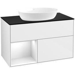 Villeroy & Boch Villeroy und Boch Finion Waschtischunterschrank FA12GFGF 100cm, Abdeckplatte black matt, Regale Glossy white lacquer, Glossy white lacquer