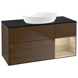 Villeroy & Boch Villeroy und Boch Finion Waschtischunterschrank GA72PCGN 120cm, Abdeckplatte black matt, Emotion, Regale Oak Veneer, Walnut veneer