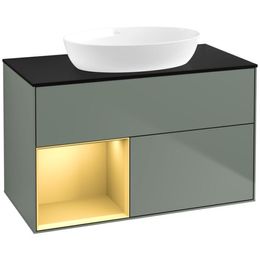 Villeroy & Boch Villeroy und Boch Finion Waschtischunterschrank FA12HFGM 100cm, Abdeckplatte black matt, Regale Gold matt lacquer, Olive Matt Lacquer