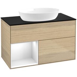 Villeroy & Boch Villeroy und Boch Finion Waschtischunterschrank FA12GFPC 100cm, Abdeckplatte black matt, Regale Glossy white lacquer, Oak Veneer