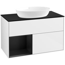 Villeroy & Boch Villeroy und Boch Finion Waschtischunterschrank FA12PDGF 100cm, Abdeckplatte black matt, Regale Black matt lacquer, Glossy white lacquer