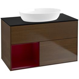 Villeroy & Boch Villeroy und Boch Finion Waschtischunterschrank FA12HBGN 100cm, Abdeckplatte black matt, Regale Peony matt lacquer, Walnut veneer