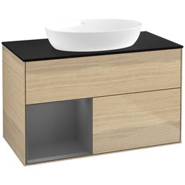 Villeroy & Boch Villeroy und Boch Finion Waschtischunterschrank FA12GKPC 100cm, Abdeckplatte black matt, Regale Anthracite matt lacquer, Oak Veneer