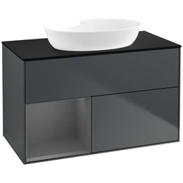 Villeroy & Boch Villeroy und Boch Finion Waschtischunterschrank FA12GKHG 100cm, Abdeckplatte black matt, Regale Anthracite matt lacquer, Midnight Blue Matt Lacquer