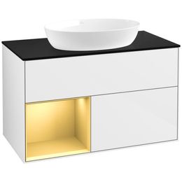Villeroy & Boch Villeroy und Boch Finion Waschtischunterschrank FA12HFGF 100cm, Abdeckplatte black matt, Regale Gold matt lacquer, Glossy white lacquer