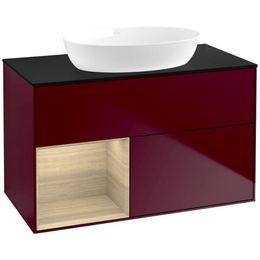 Villeroy & Boch Villeroy und Boch Finion Waschtischunterschrank FA12PCHB 100cm, Abdeckplatte black matt, Regale Oak Veneer, Peony Matt