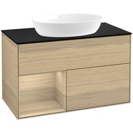 Villeroy & Boch Villeroy und Boch Finion Waschtischunterschrank FA12PCPC 100cm, Abdeckplatte black matt, Regale Oak Veneer, Oak Veneer