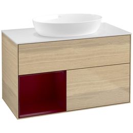 Villeroy & Boch Villeroy und Boch Finion Waschtischunterschrank FA11HBPC 100cm, Abdeckplatte white matt, Regale Peony matt lacquer, Oak Veneer