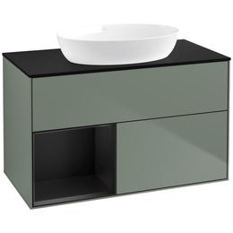 Villeroy & Boch Villeroy und Boch Finion Waschtischunterschrank FA12PDGM 100cm, Abdeckplatte black matt, Regale Black matt lacquer, Olive Matt Lacquer