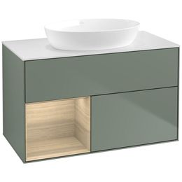 Villeroy & Boch Villeroy und Boch Finion Waschtischunterschrank FA11PCGM 100cm, Abdeckplatte white matt, Regale Oak Veneer, Olive Matt Lacquer